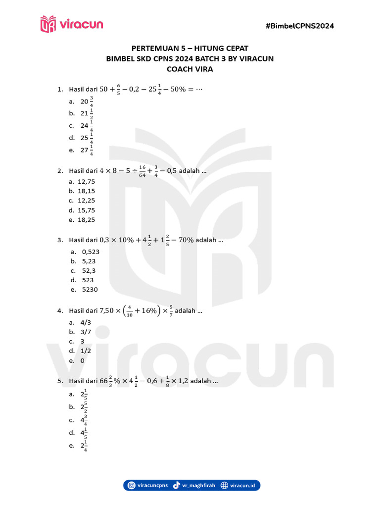 Soal Kilat Hitung Cepat - SKD B3 | PDF
