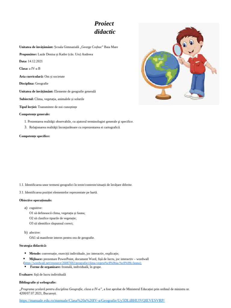 Proiect Didactic Geografie | PDF