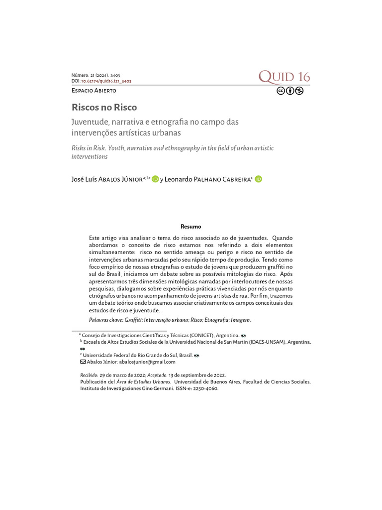 Abalos Junior, J. L Cabreira, L. P. Risco No Risco | PDF