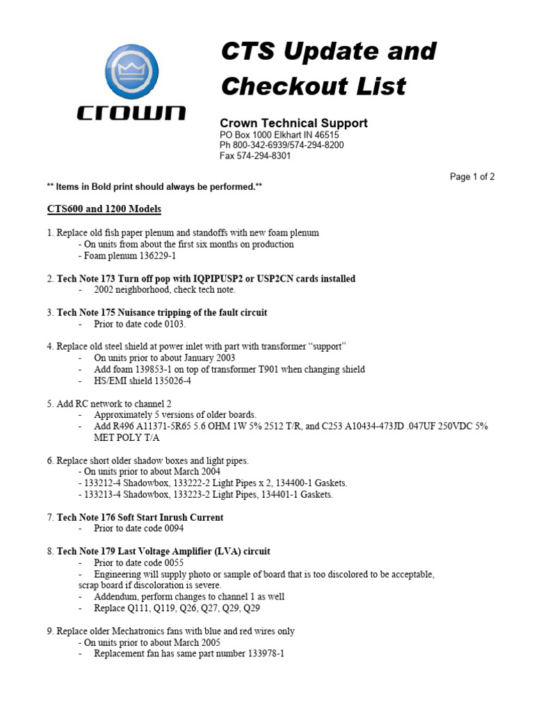 CTs Update and Checkout List Rev 2 | PDF