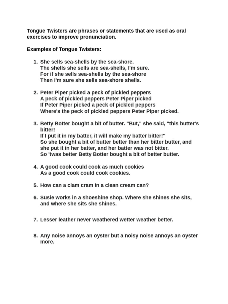 Tongue Twisters | PDF