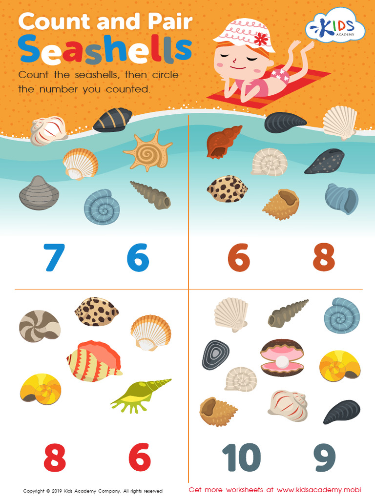 kindergarten-count-and-pair-seashells-worksheet | PDF