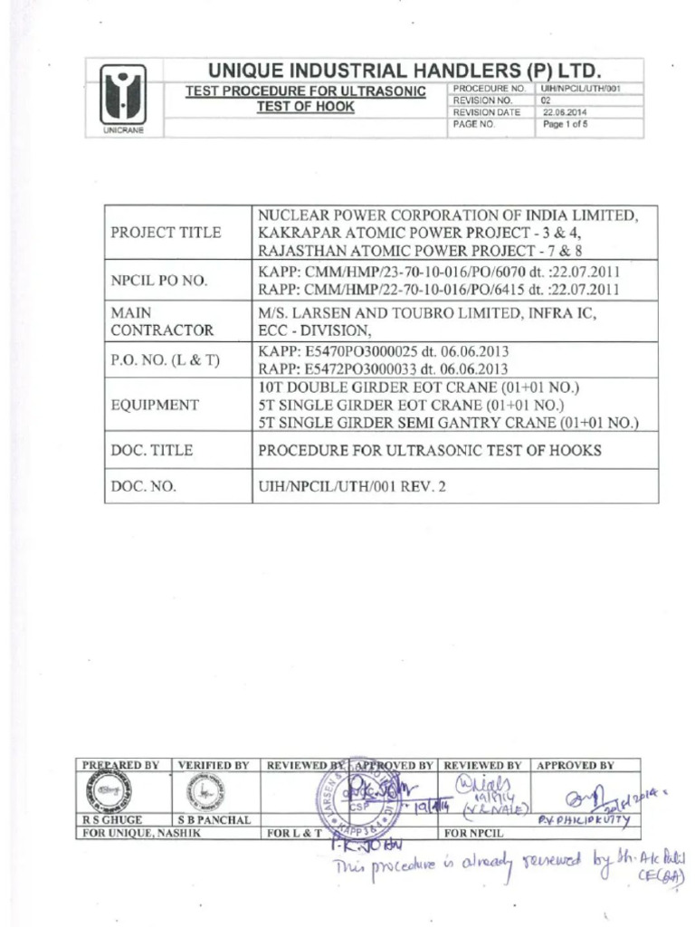 Ultrasonic Testing of Hooks Procedure | PDF