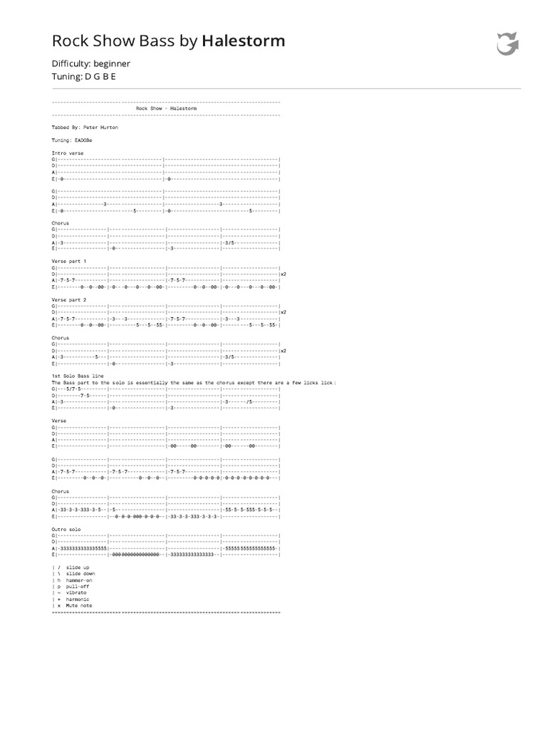 Rock Show Bass by Halestormtabs at Ultimate Guitar Archive | PDF | Song ...