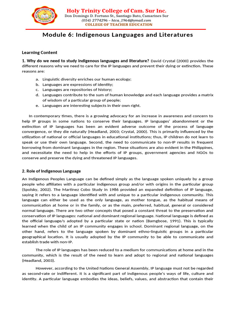 Indigenous Languages and Literatures 1 | PDF | Foreign Language Studies