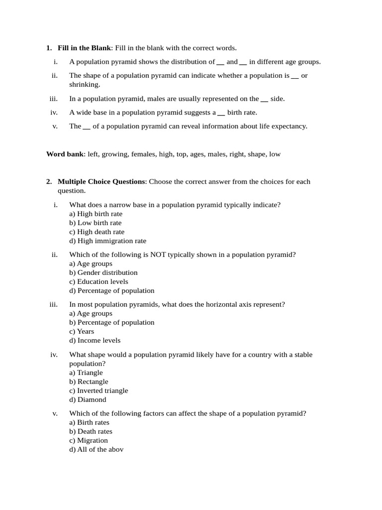 Population Pyramid Study Guide | PDF | Finance & Money Management
