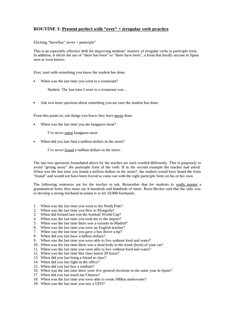 3. Present perfect with ever + irregular verb practice | PDF