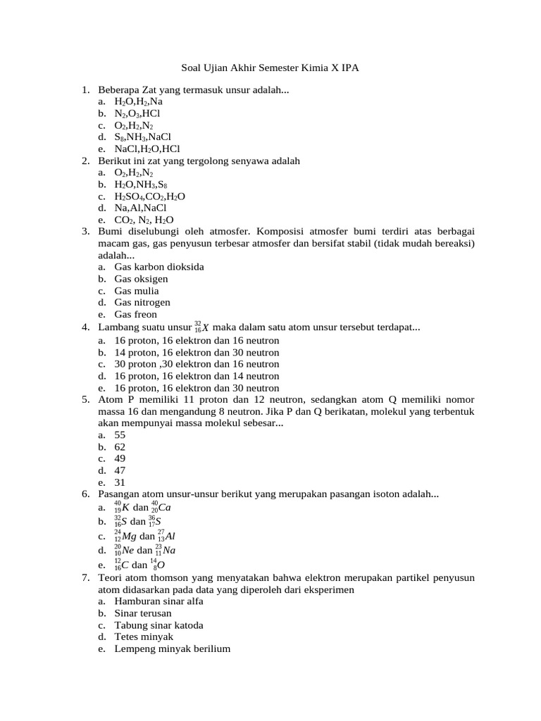 Soal Uas Kimia x Ipa | PDF