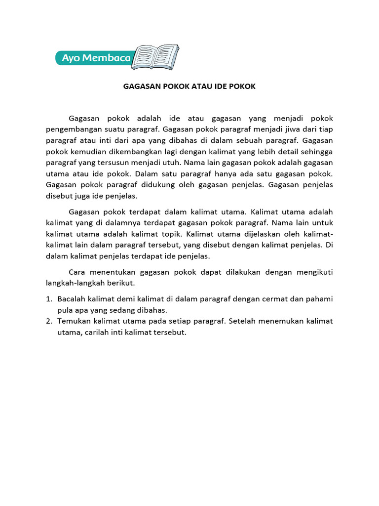 Materi Tentang Gagasan Pokok Atau Ide Pokok | PDF