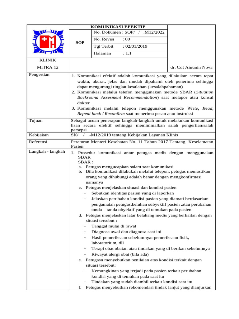 Sop Komunikasi Efektif | PDF