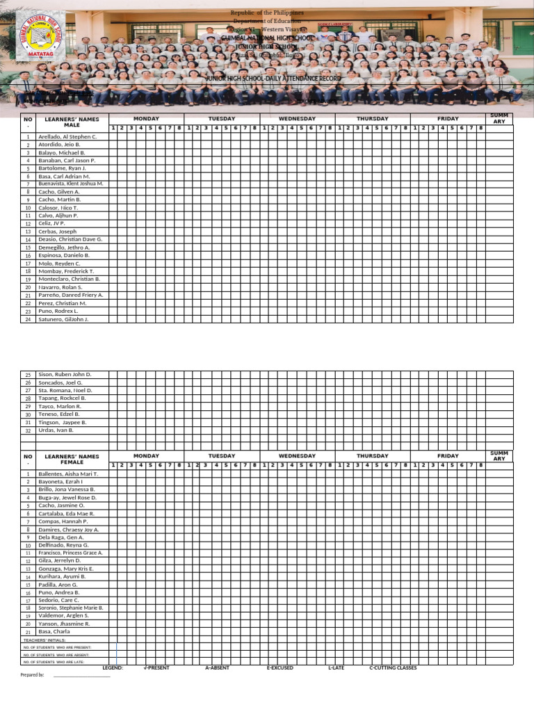 Grade 8 Daily Attendance Record | PDF