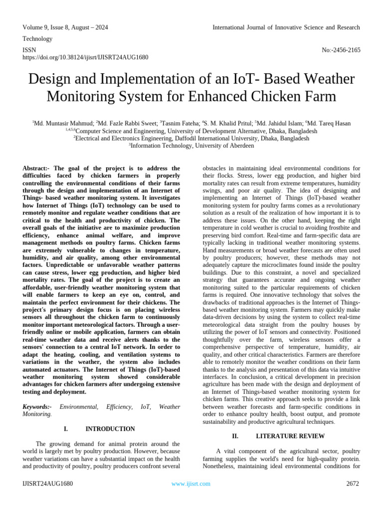 Design and Implementation of An IoT - Based Weather Monitoring System ...