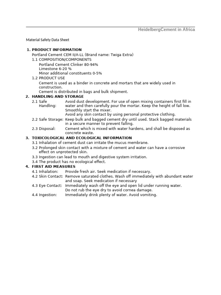 Cement Data Sheet - 1.09 | PDF