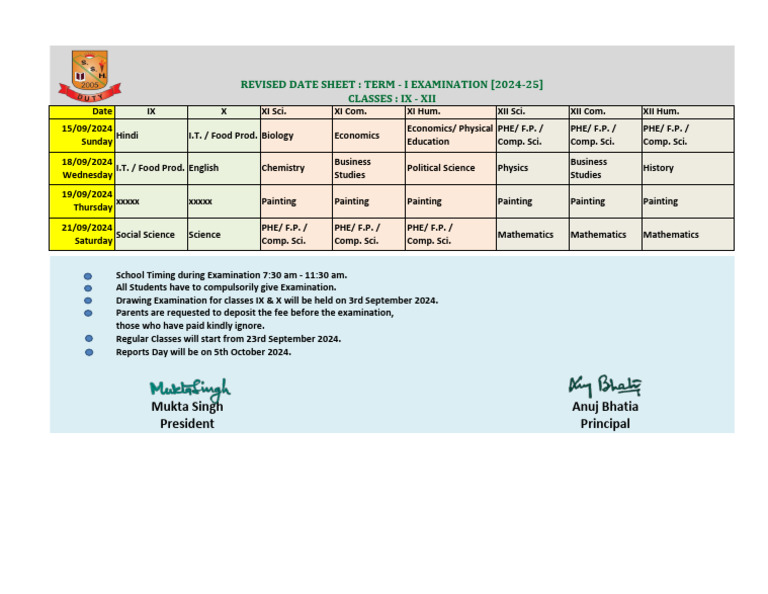 Revised Date - Sheet - Class IX - XII | PDF