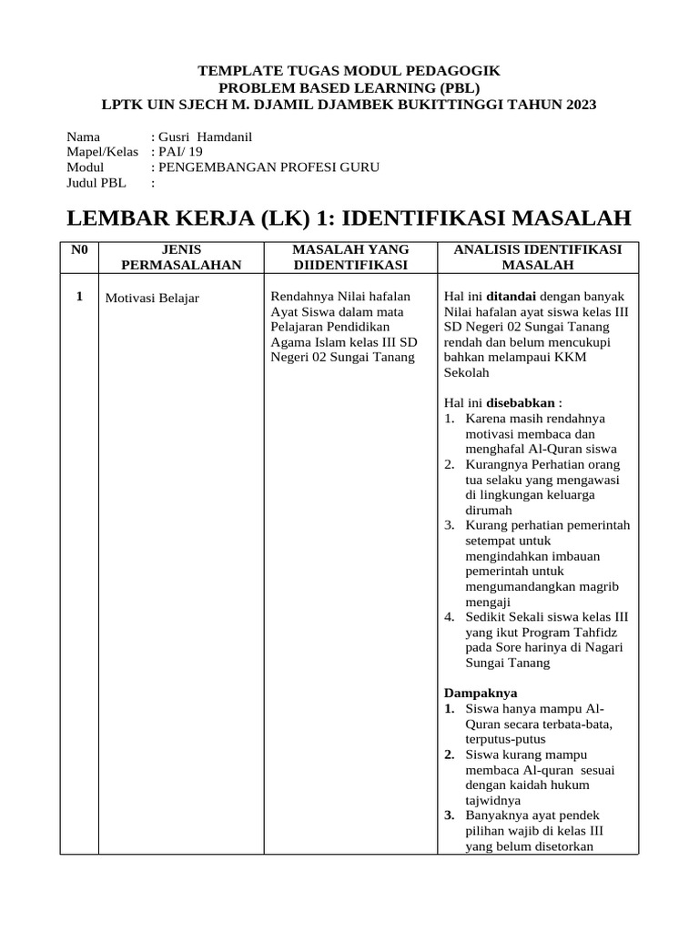 Tugas PBL Pengembangaan Profesi Guru | PDF