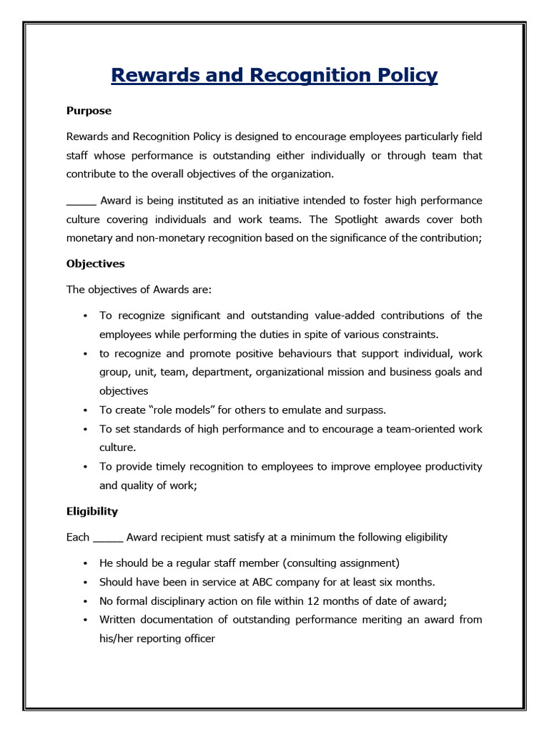 Rewards And Recognition Policy | PDF
