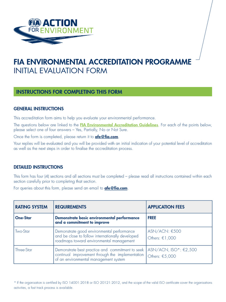Fia Environmental Initial Evaluation Form v1 | PDF