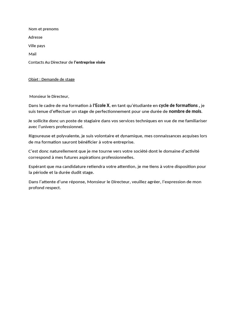 Exemple de Lettre de Demande de Stage Compress | PDF