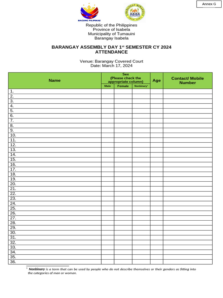 Assembly Meeting Attendance Sheet | PDF