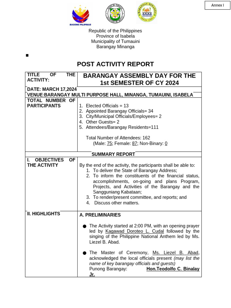 Assembly Meeting Post Activity Report | PDF