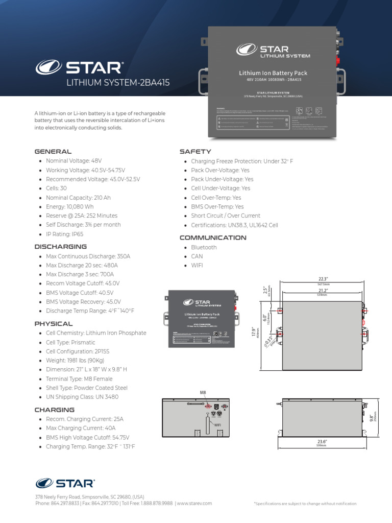 2BA415 STAR Lithium Spec Sheet | PDF