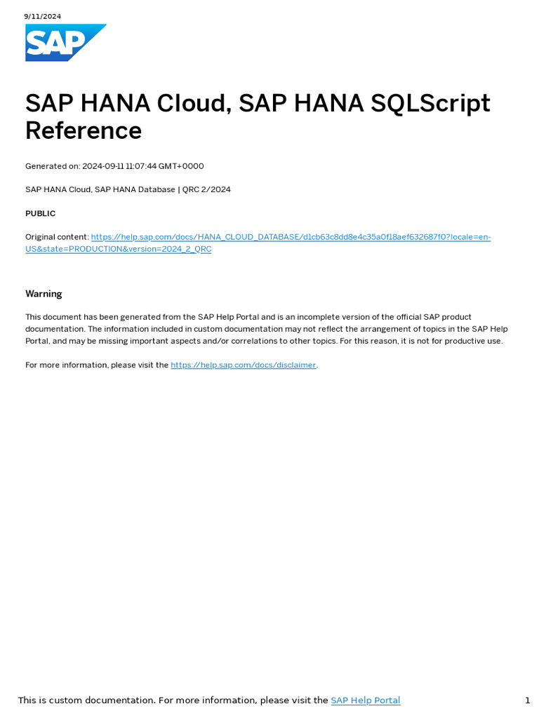 Sap Han As QL Script Reference | PDF