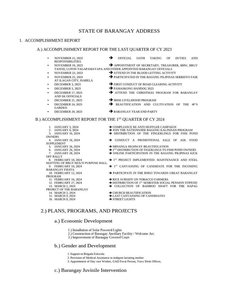 STATE OF BARANGAY ADDRESS | PDF