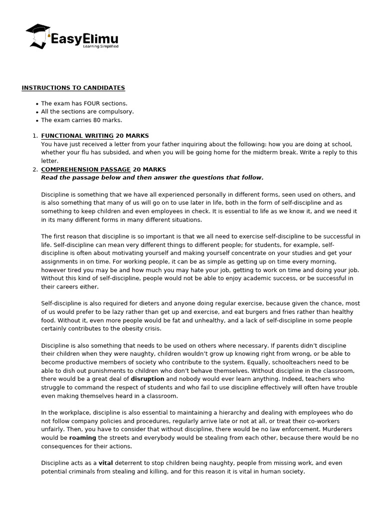 HsEnglish Questions and Answers - Form 1 End Term 3 Exams 2023-8251 | PDF