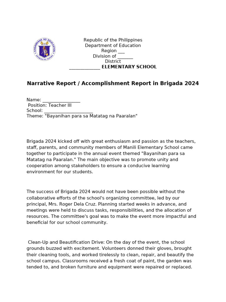 Narrative - Accomplishment Report Be23 | PDF