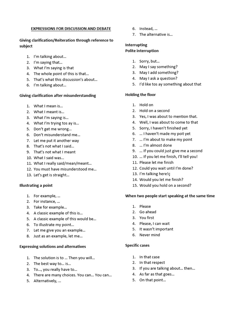 Expressions for Effective Debates | PDF