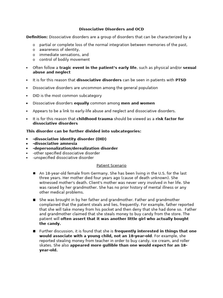 Dissociative Disorders and OCD | PDF