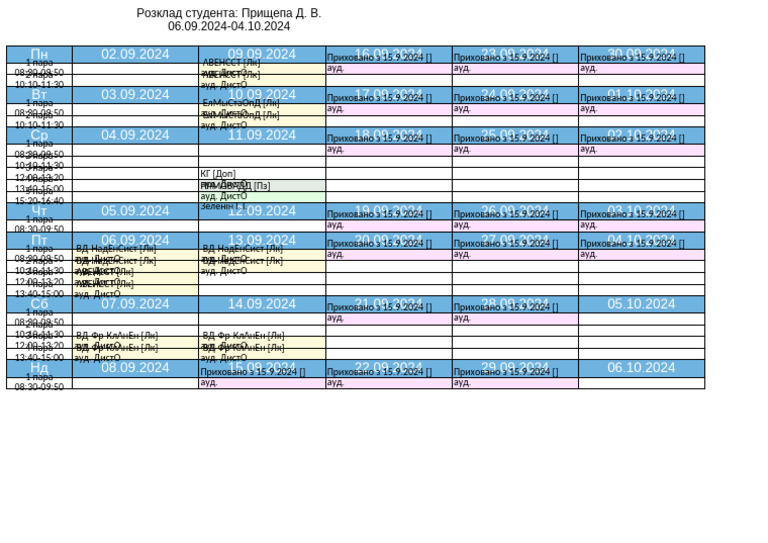 Student Time Table 2 | PDF