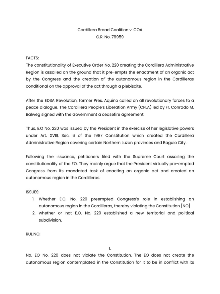 Cordillera Broad Coalition v. COA CASE DIGEST | PDF