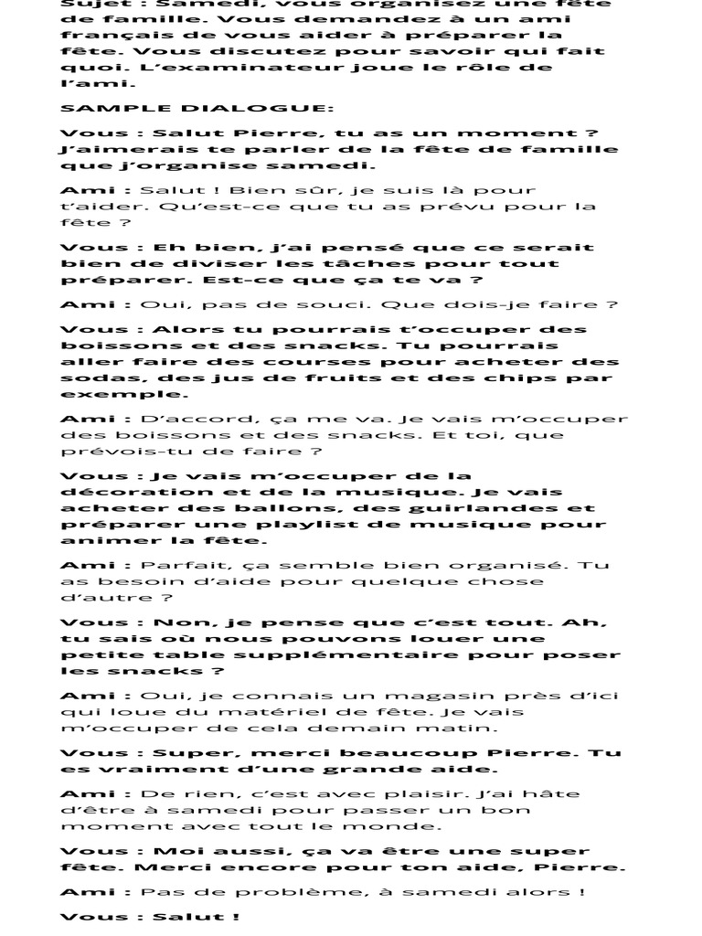 DELF A2 Dialogue Sample - Fête de Famille - French Language Institute ...