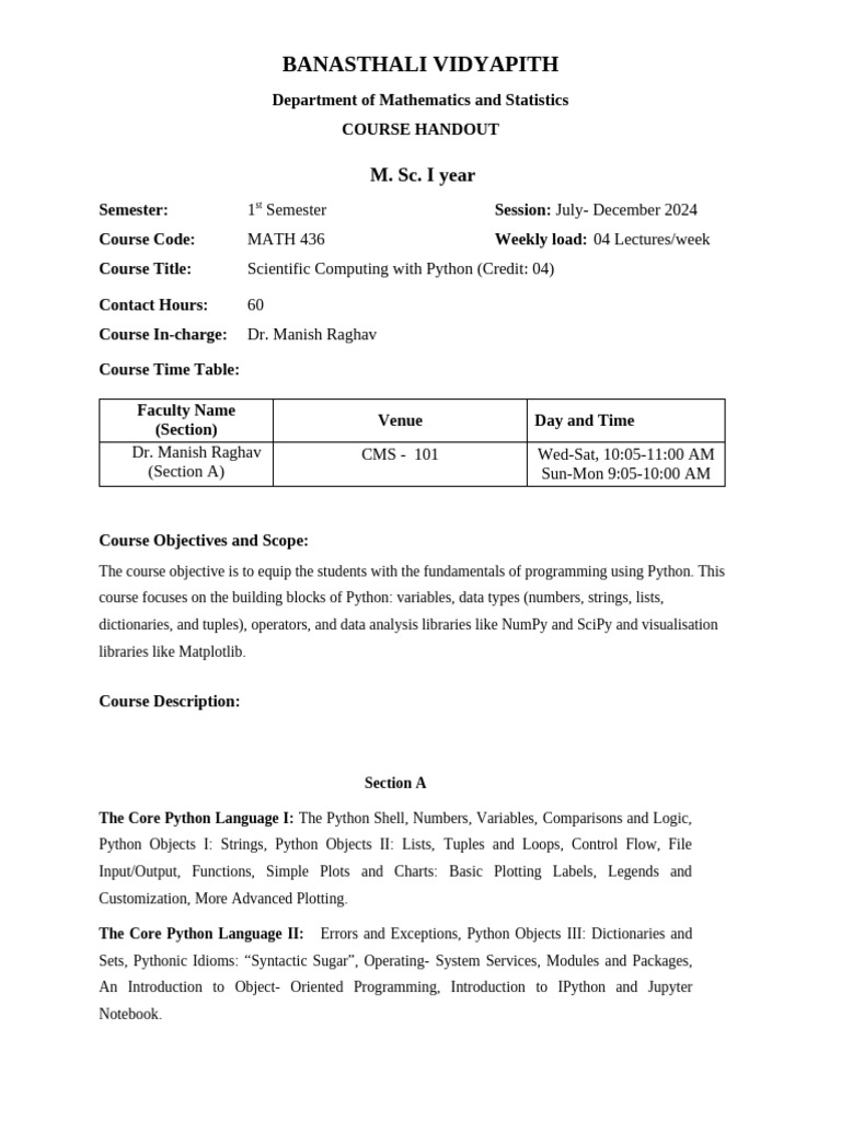 M.Sc. I Sem (Python-MATH 436)_2024 (1) | PDF