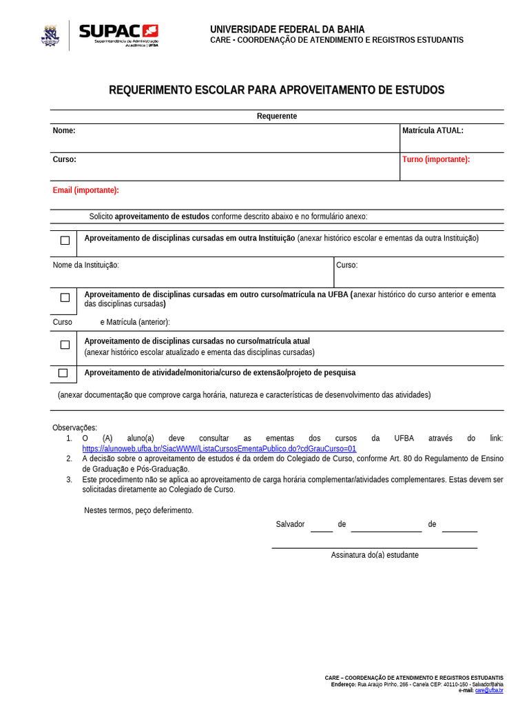 Requerimento Escolar para Aproveitamento de Estudos-11-09 0 | PDF | Pós ...