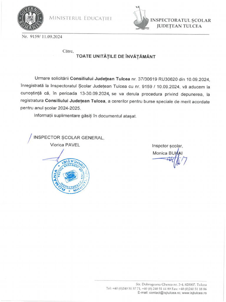 Ref. Burse Speciale de Merit Acordate de Catre CJ TL | PDF