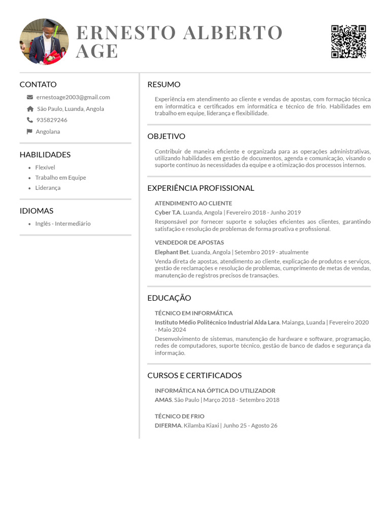 Curriculum Atualizado Ernesto Alberto Age | PDF