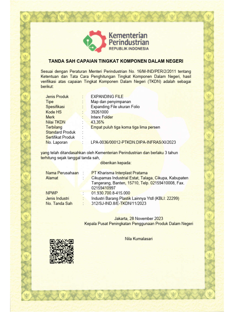 Sertifikat TKDN EXPANDING FILE 2023 | PDF