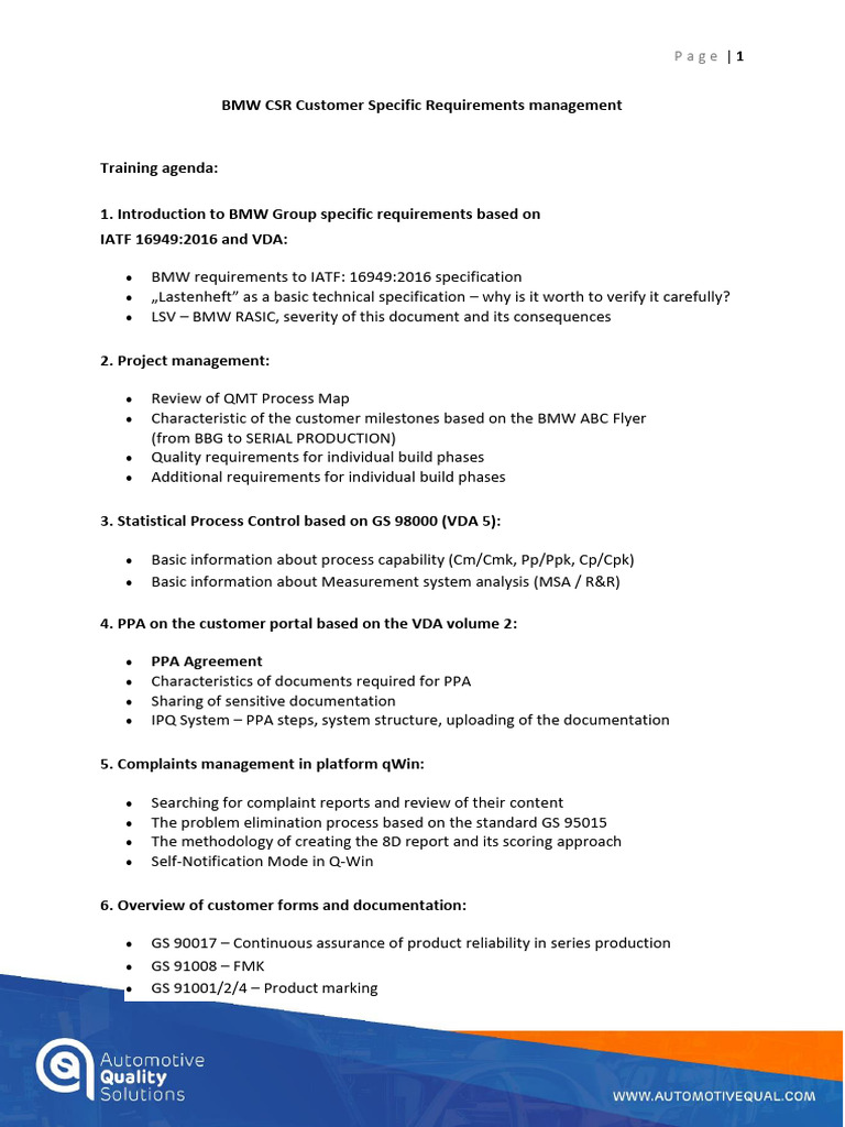 BMW-CSR-training-Customer-Specific-Requirements-management | PDF