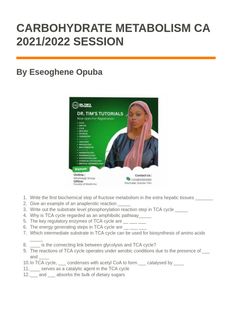 Cho Metab 1 by Eseoghene Opuba | PDF