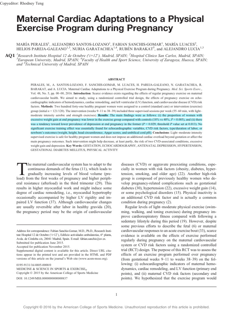 Perales 2015 - Maternal Cardiac Adaptations to a Physical Exercise Program during Pregnancy | PDF