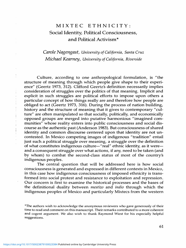 Mixtec Ethnicity Social Identity Political Consciousness and Political ...