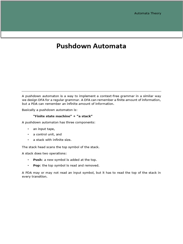 Pushdown Automata Introduction | PDF