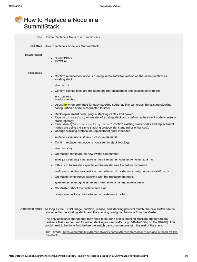 How To Replace A Node in A SummitStack | PDF