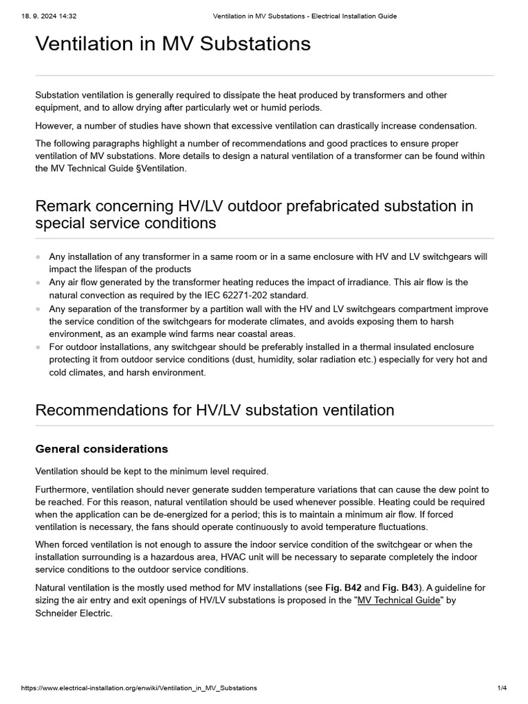 Ventilation in MV Substations - Electrical Installation Guide | PDF