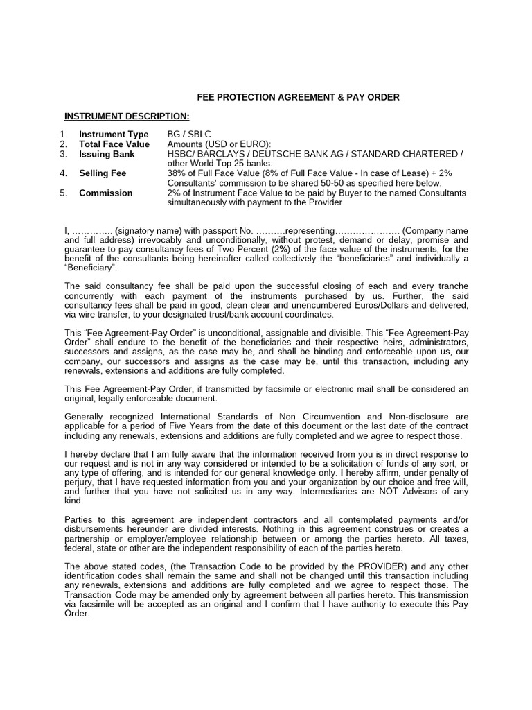 Fee Protection Agreement - Rev01 | PDF
