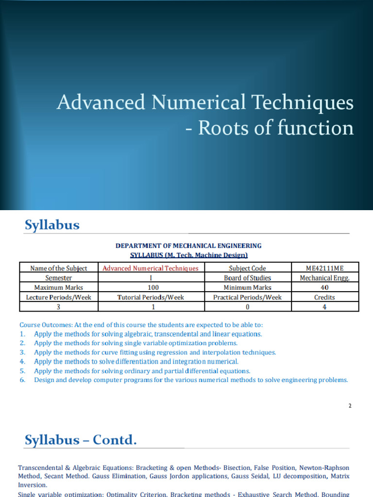 Adv. Num. Tech. 1 Roots of Function | PDF