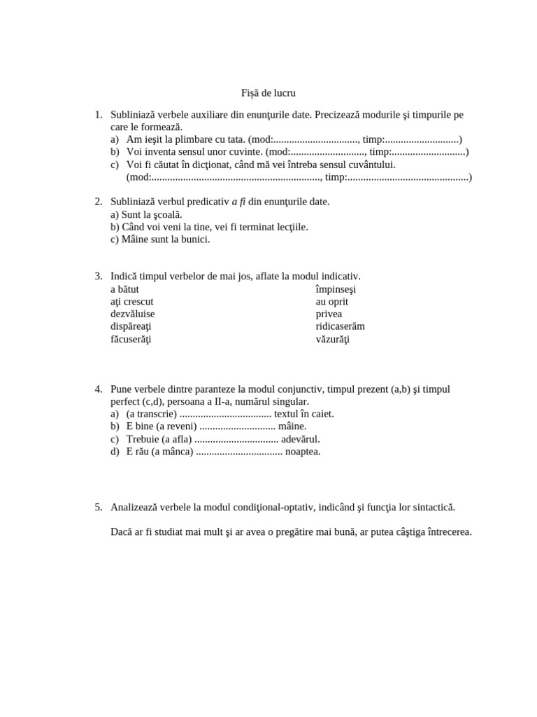 Fișă de Lucru Verbul VI | PDF