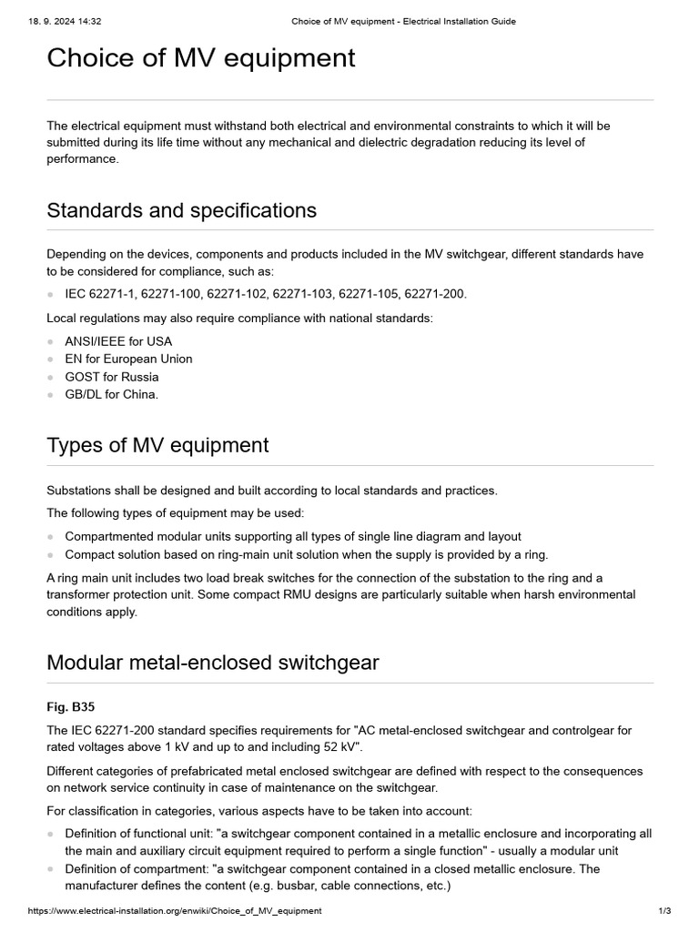 Choice of MV Equipment - Electrical Installation Guide | PDF